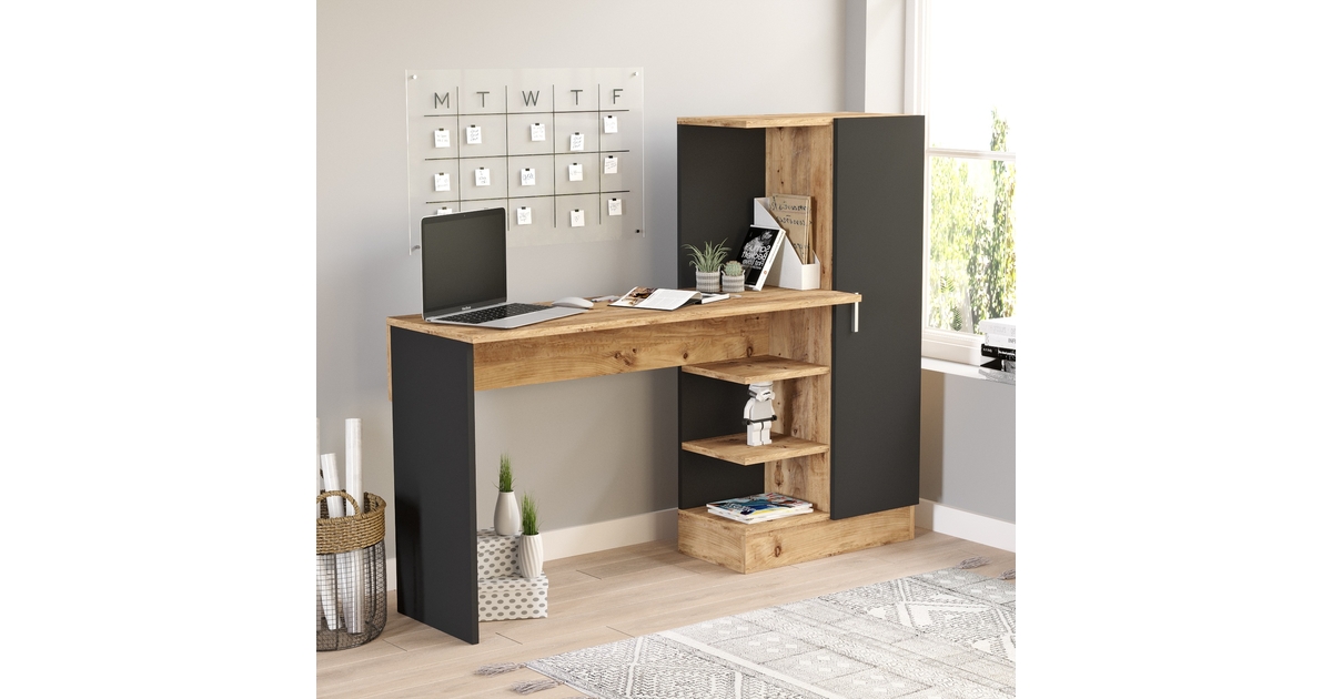 Γραφείο CAMDEN Πεύκο/Μαύρο Μοριοσανίδα 152.3x40x120cm | Sioutis HomeCare