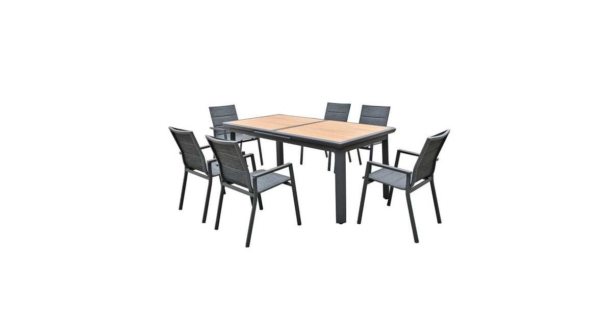 NAPOLI Set Dining ALU Κήπου: 6 Πολυθρόνες + Τραπέζι Επεκτ/νο Μαύρο ...