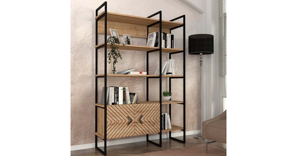 MegaPap Βιβλιοθήκη Eduardo μεταλλική - μελαμίνης χρώμα sapphire oak ...